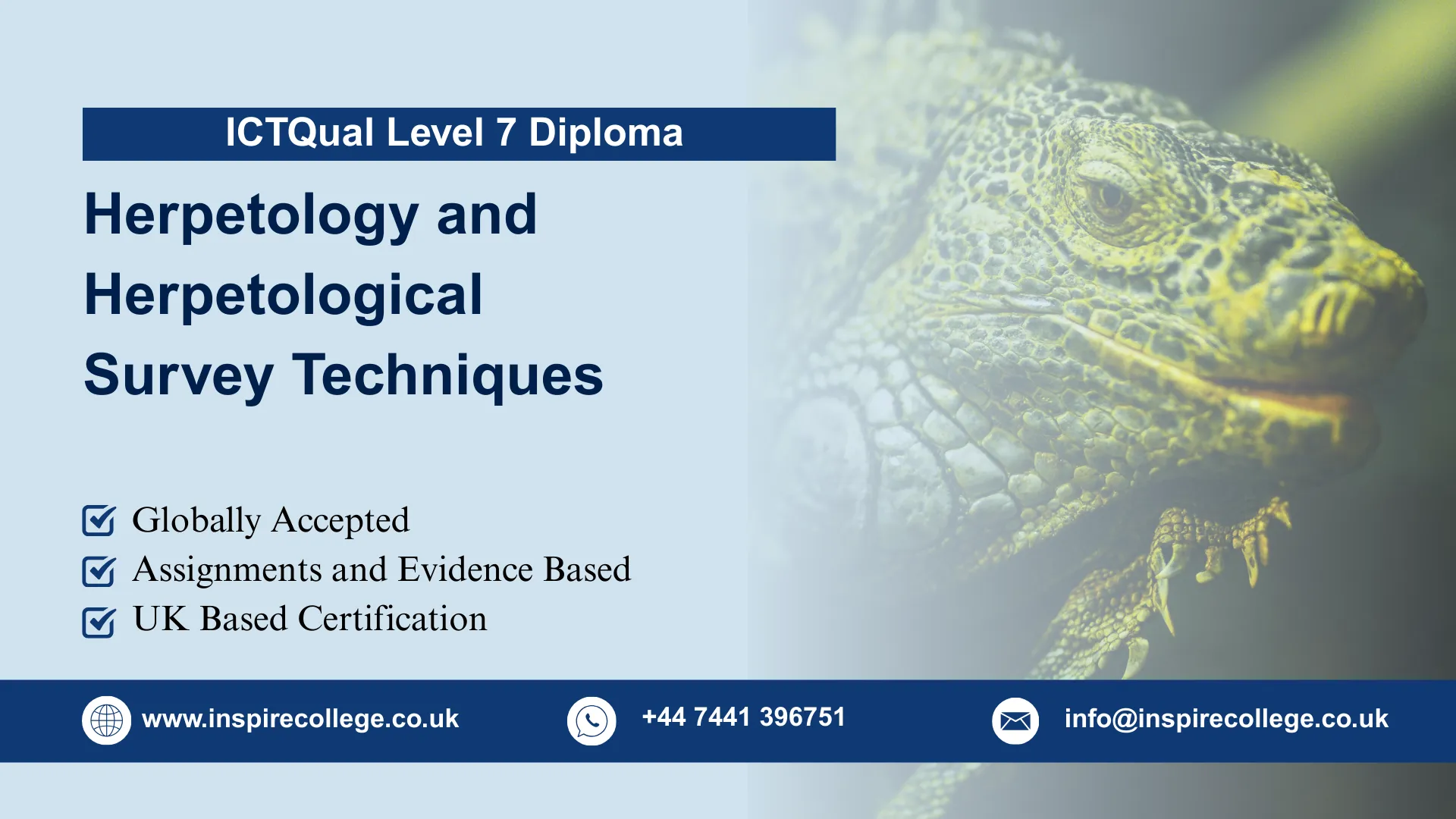 ICTQual Level 7 Diploma in Herpetology and Herpetological Survey Techniques